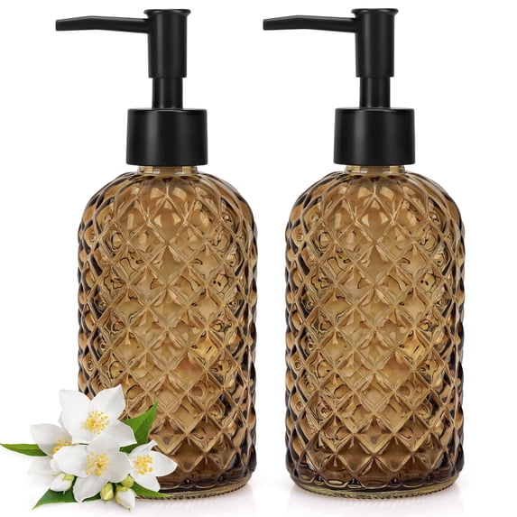 2Pack 13.5 Oz Glass Soap Dispenser , Manual Pump Dispenser,Empty Liquid ...