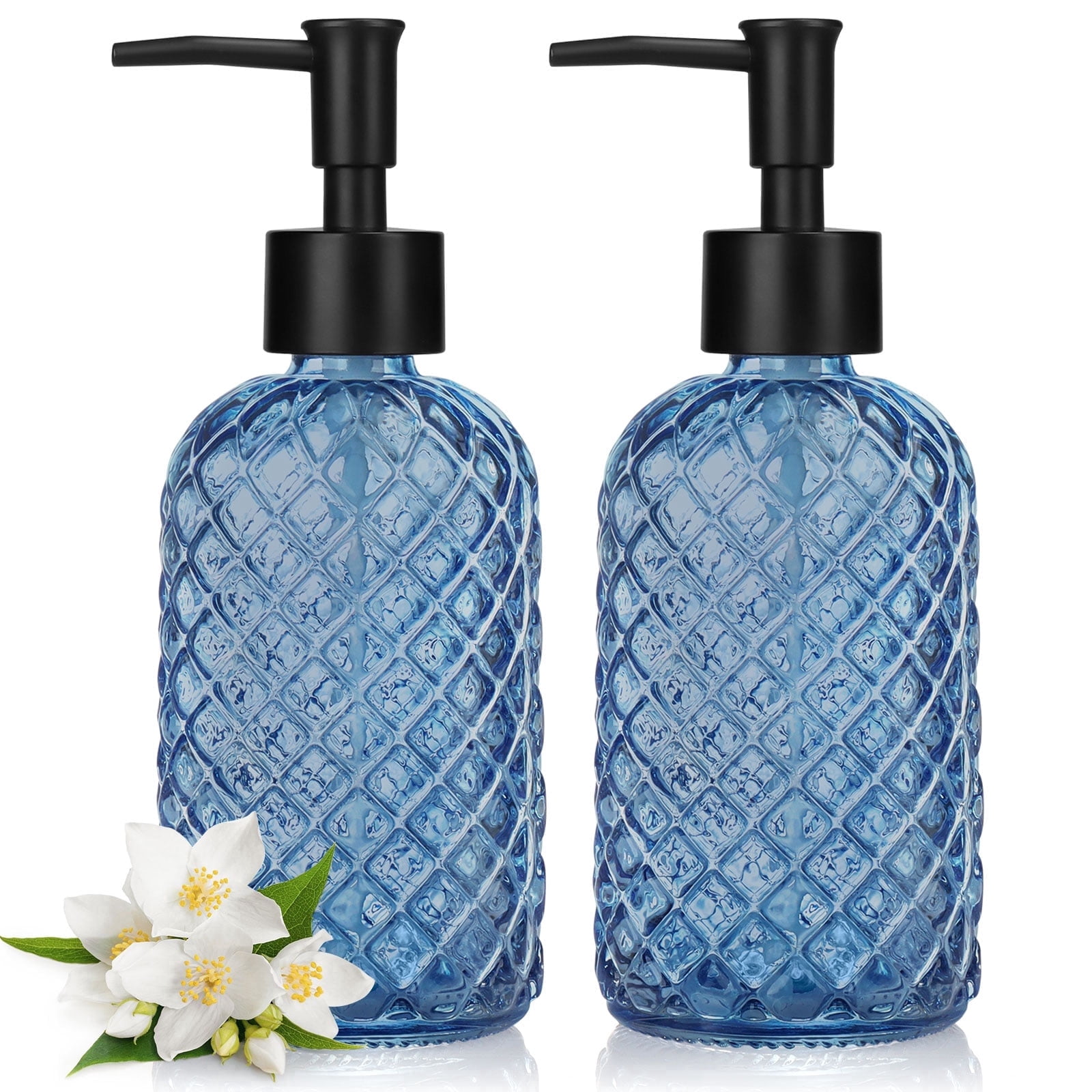 2Pack 13.5 Oz Glass Soap Dispenser , Manual Pump Dispenser,Empty Liquid ...