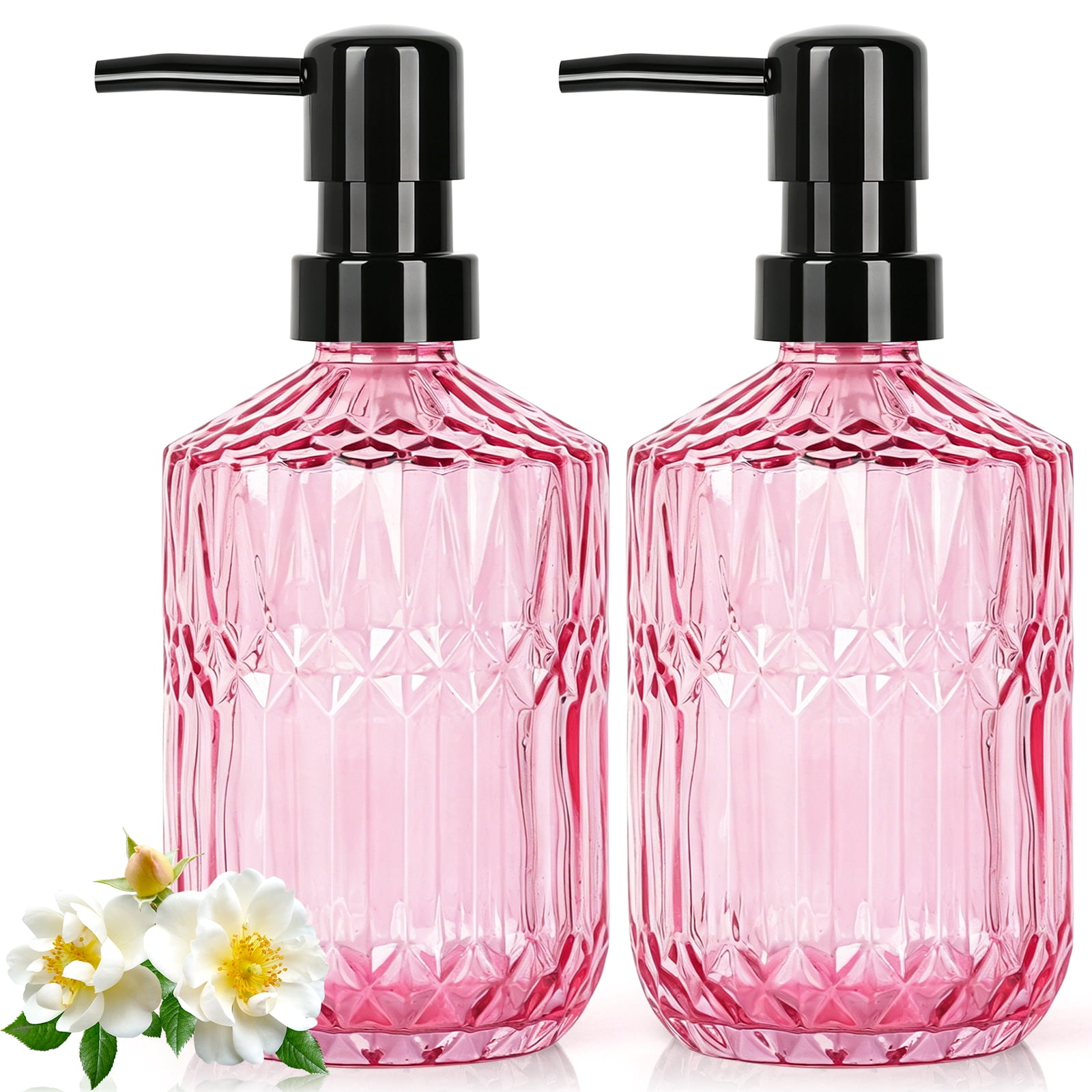 2Pack 13.5 oz Glass Soap Dispenser , Manual Pump Dispenser, Liquid ...