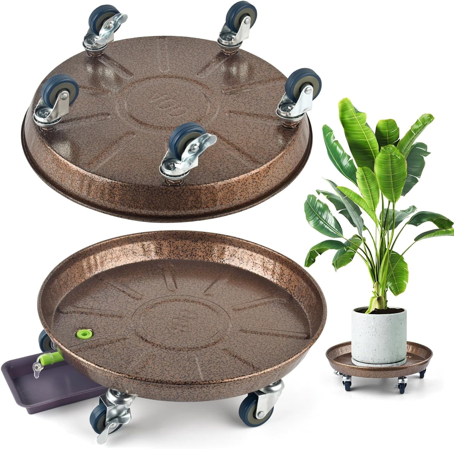 2Pack 15.7'' Large Plant Stand with Lockable Wheels, Heavy-Duty Plant ...