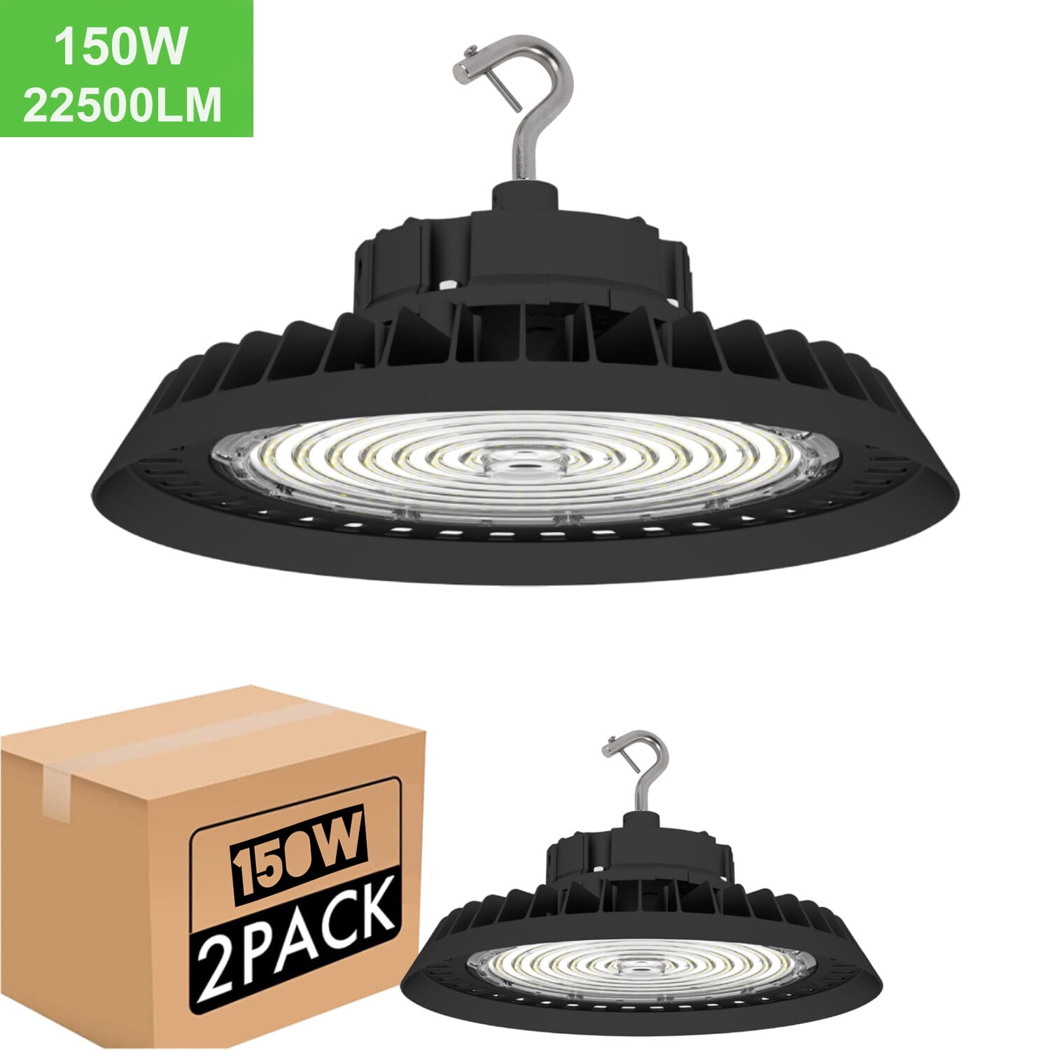 2Pack 150W UFO LED High Bay Light 0-10V Dim Gym Warehouse Factory ...