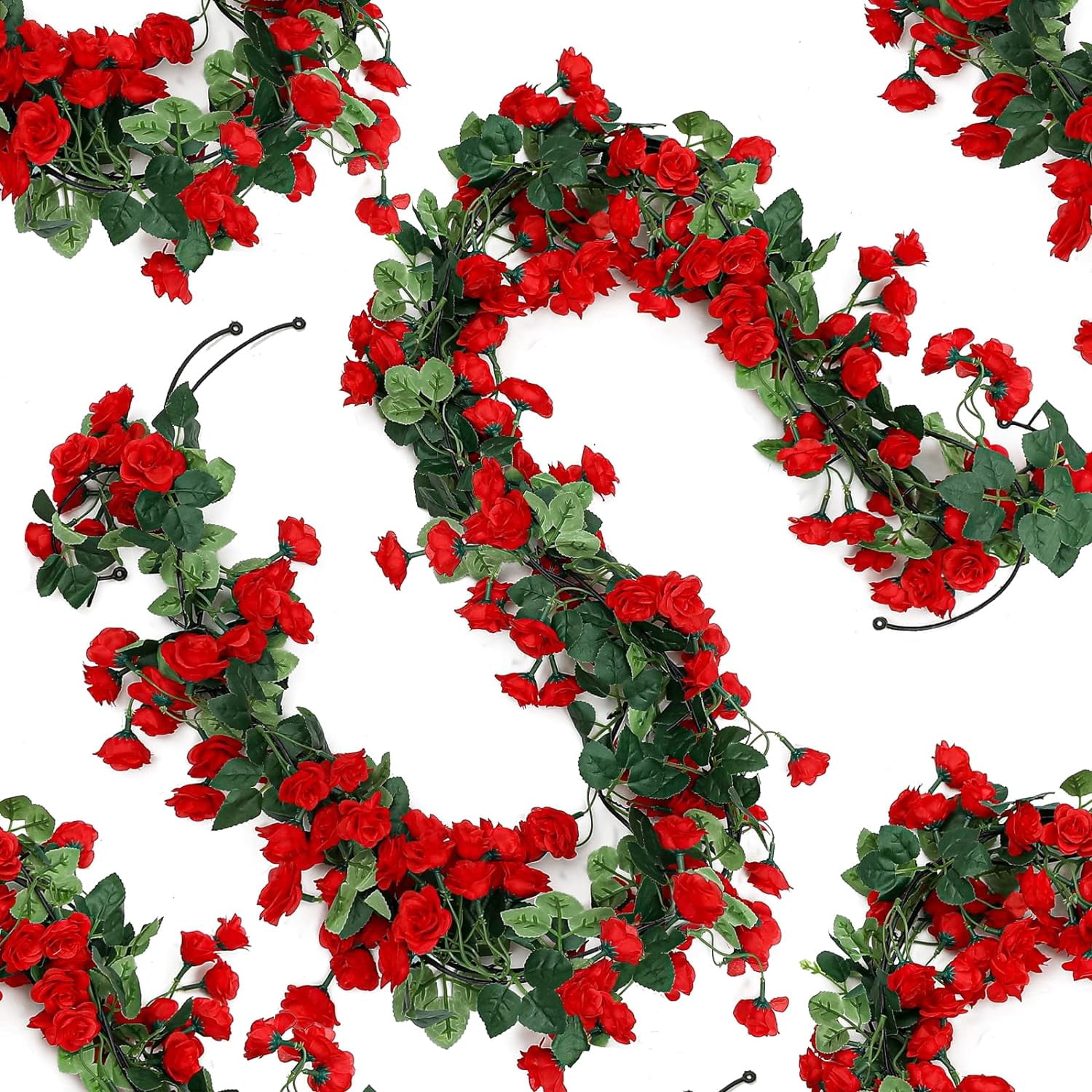 2Pack-15ft Fake Red Rose Vine Christmas Garland Artificial Flower Vines ...