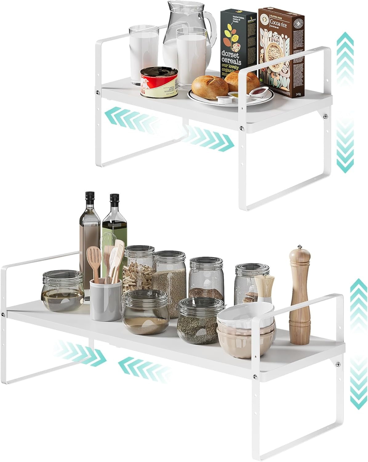 2Pack 16.5-27’’L Expandable Kitchen Shelf Organizer, Stackable Shelves ...
