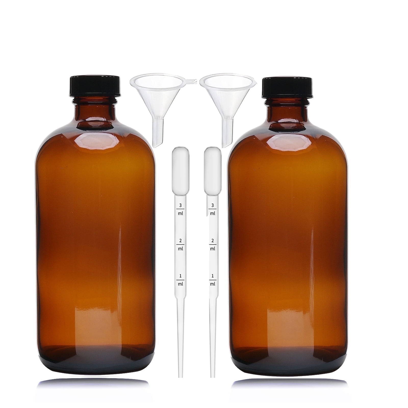 2Pack 16oz Amber Glass Boston Round Bottles with Air Tight Seal ...