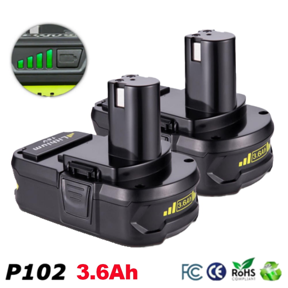 2Pack 18 Volt P102 Lithium-Ion Battery replacement For Ryobi 18V P108 ...