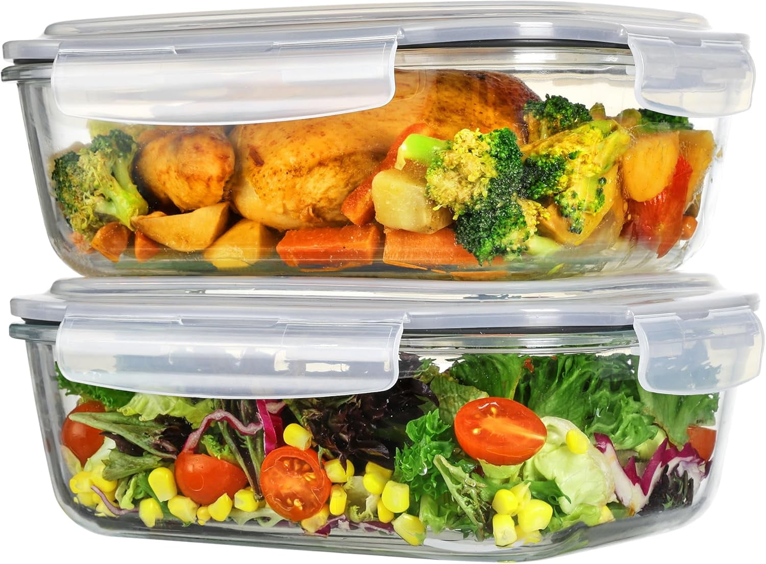 2Pack 1860ml/ 63oz Large Glass Storage Containers with Lids, Meal Prep ...