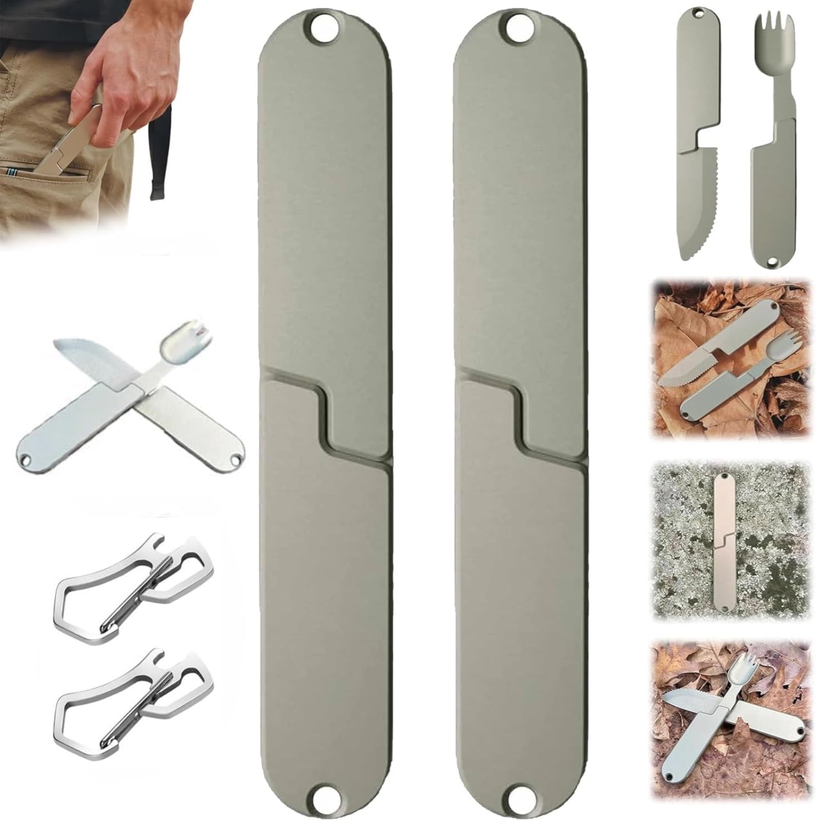 2Pack 2 in 1 Camping Eating Utensils Set, Reusable Magnetic Camping ...