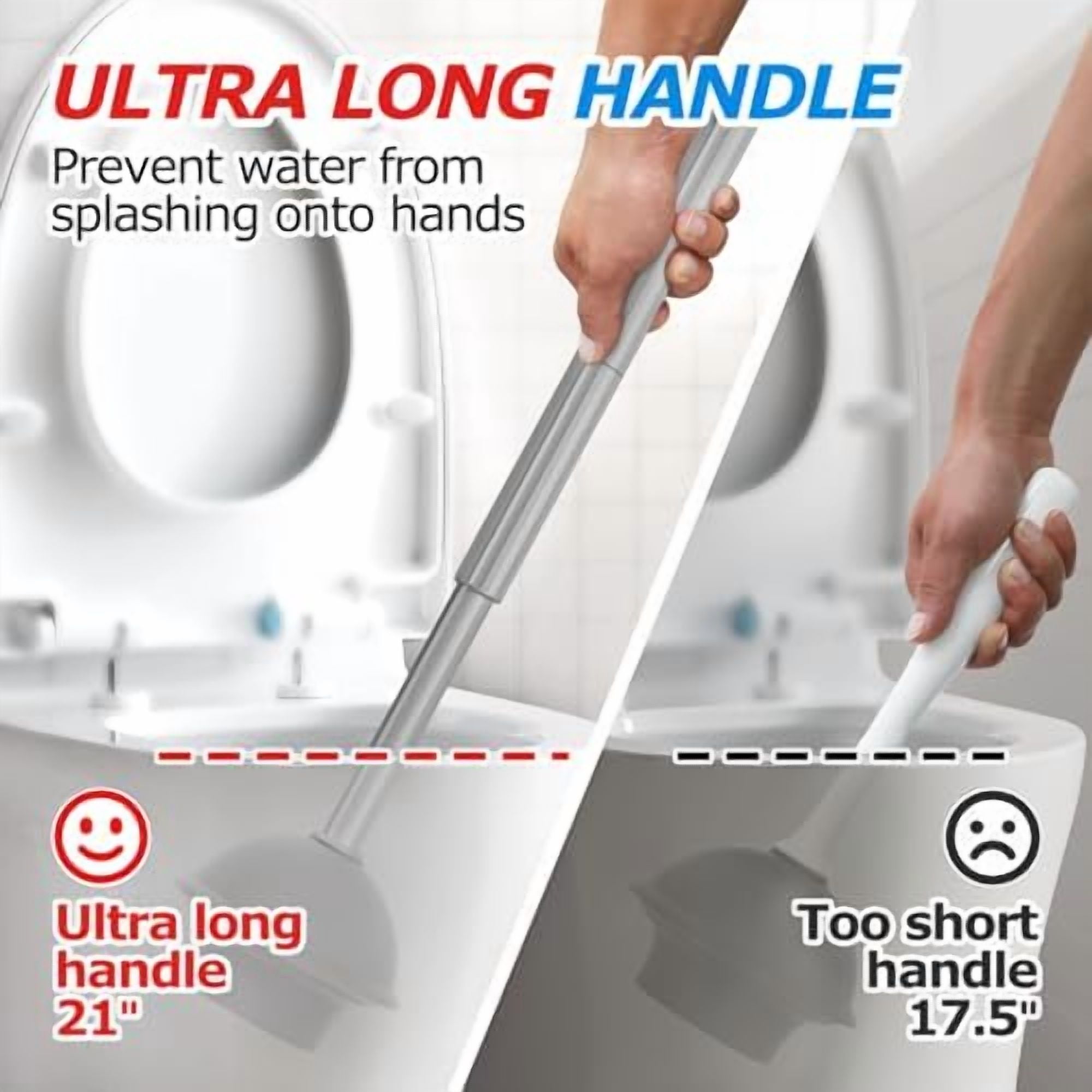 2Pack 2 in 1 Toilet Brush and Plunger Set, Extended Handle Plunger ...