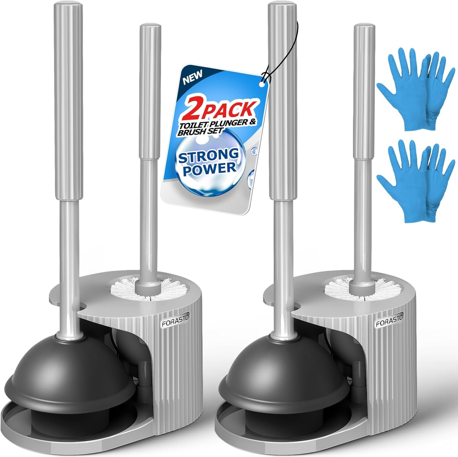 2Pack 2 in 1 Toilet Brush and Plunger Set, Extended Handle Plunger ...