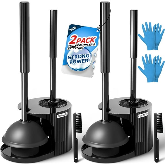2Pack 2 in 1 Toilet Brush and Plunger Set, Extended Handle Plunger ...