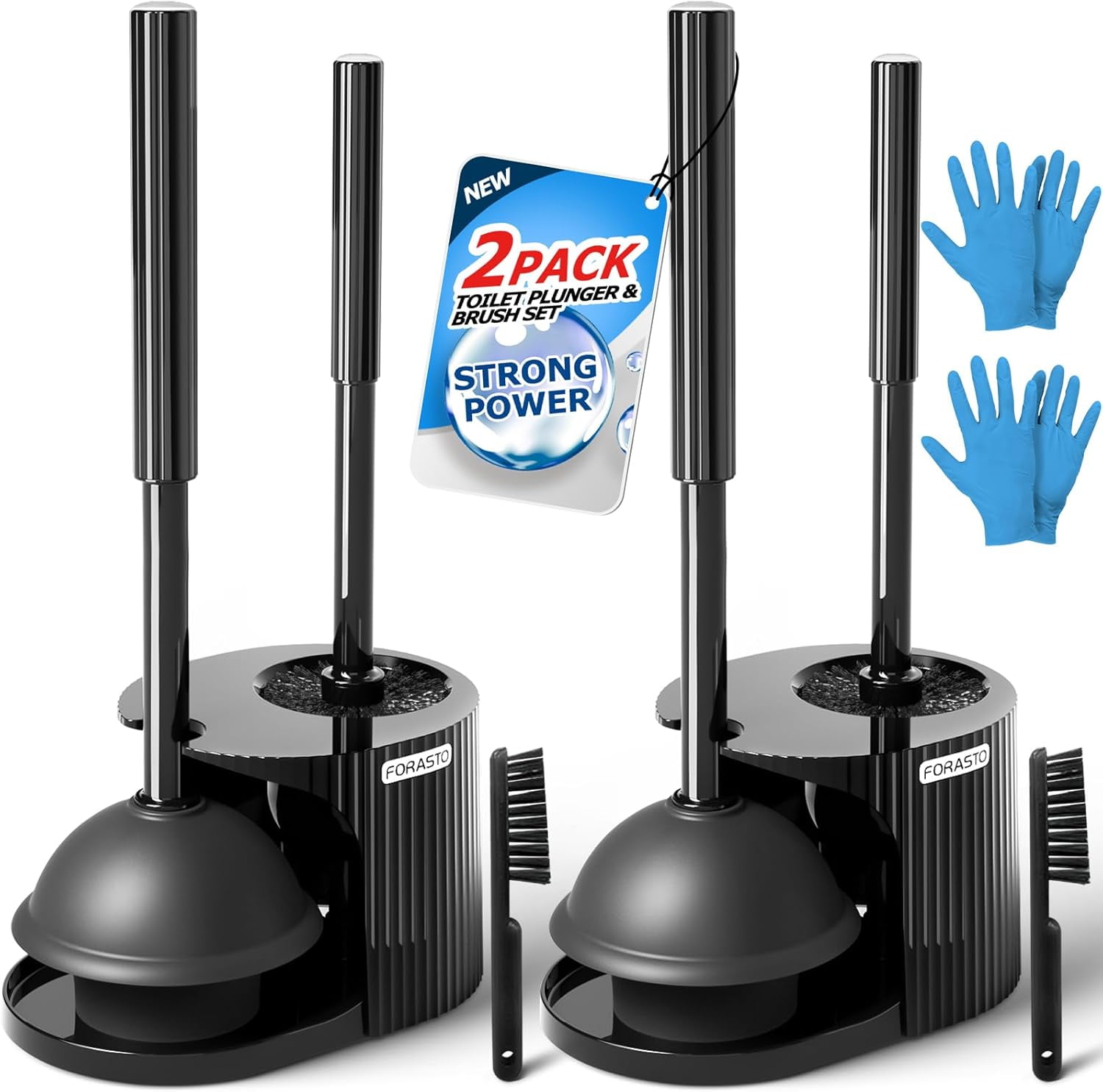 2Pack 2 in 1 Toilet Brush and Plunger Set, Extended Handle Plunger ...