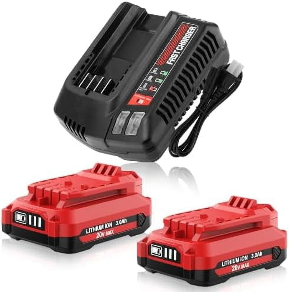 2Pack 20V 3.0Ah CMCB202 V20 Battery and CMCB104 Charger, Replacement for Craftsman 20V Lithium ...