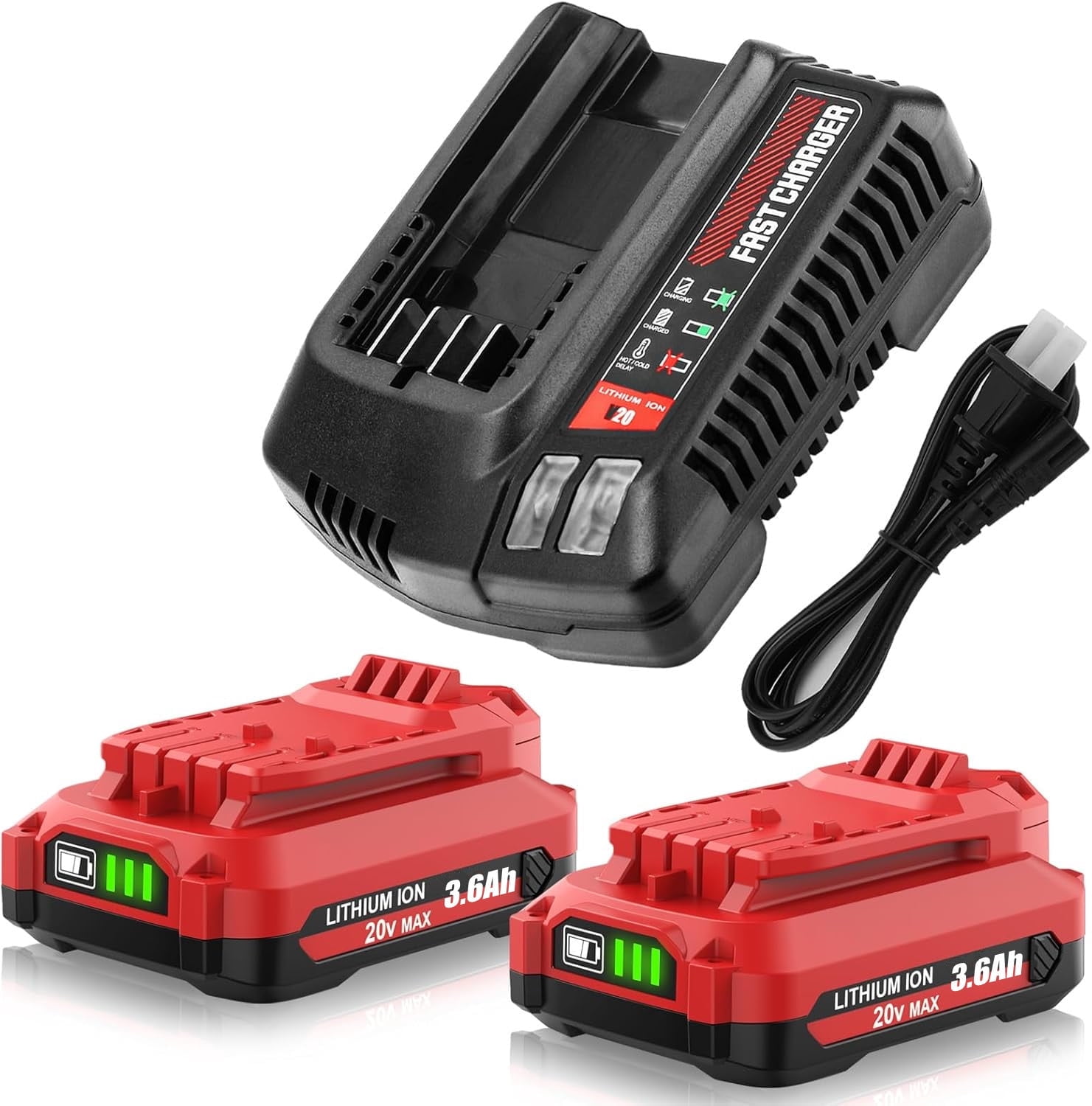 2Pack 20V 3.6Ah Battery and Charger Set for Craftsman 20V Lithium ...
