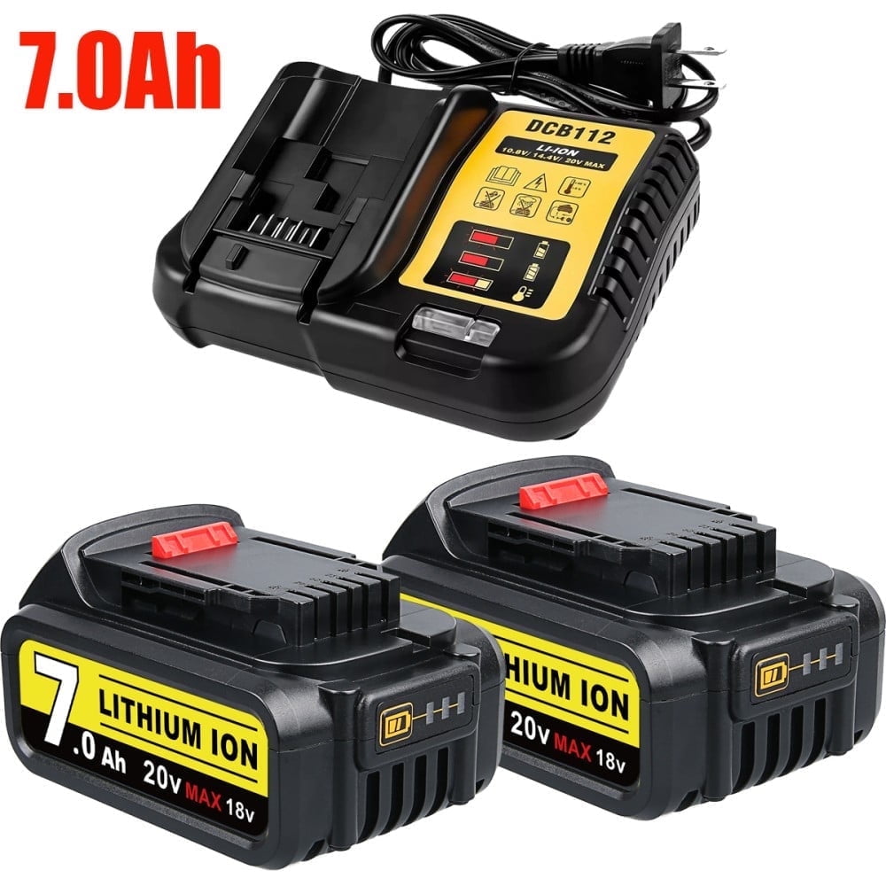 2Pack 20V Max 7.0Ah XR Lithium Ion Battery and DCB112 Charger for DEWALT DCB205 DCB200 DCB206 ...