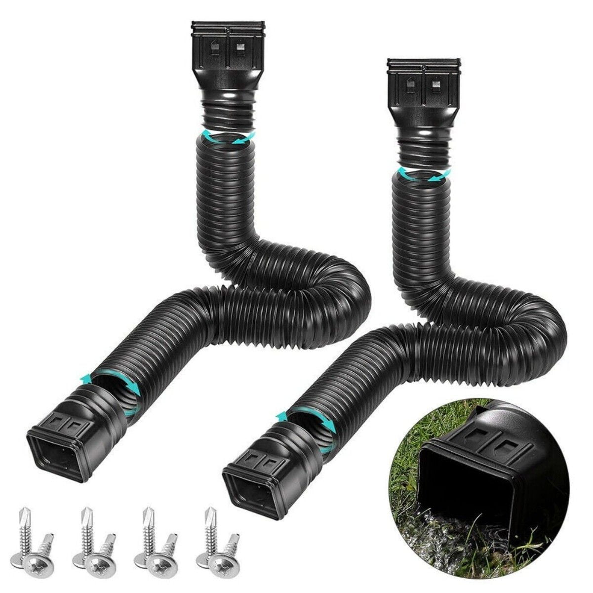 2Pack 21-60″ Expandable Flex Drain Downspout Extension Rain Pipe Spout ...