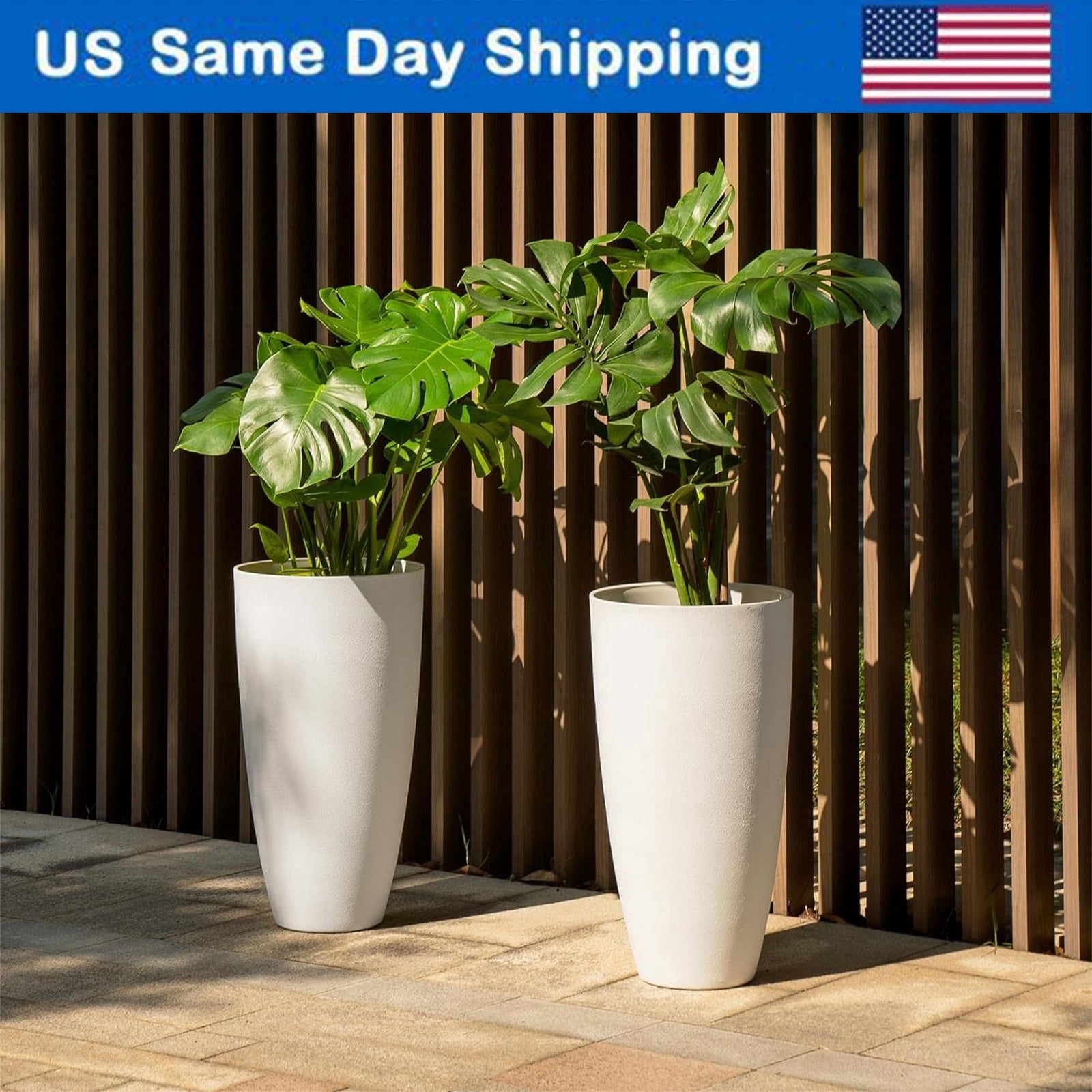2Pack 21in Round Tall Planter, Indoor Outdoor Large Plant Pot with ...