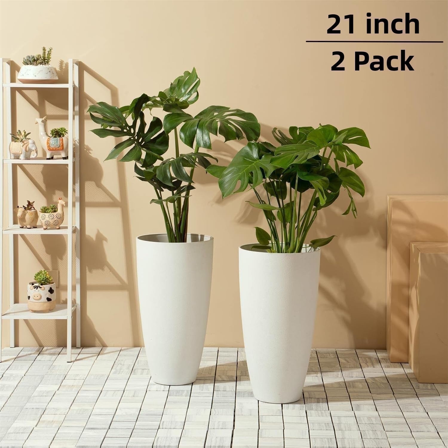 2Pack 21in Round Tall Planter Vase for Indoor/Outdoor | Modern Home ...