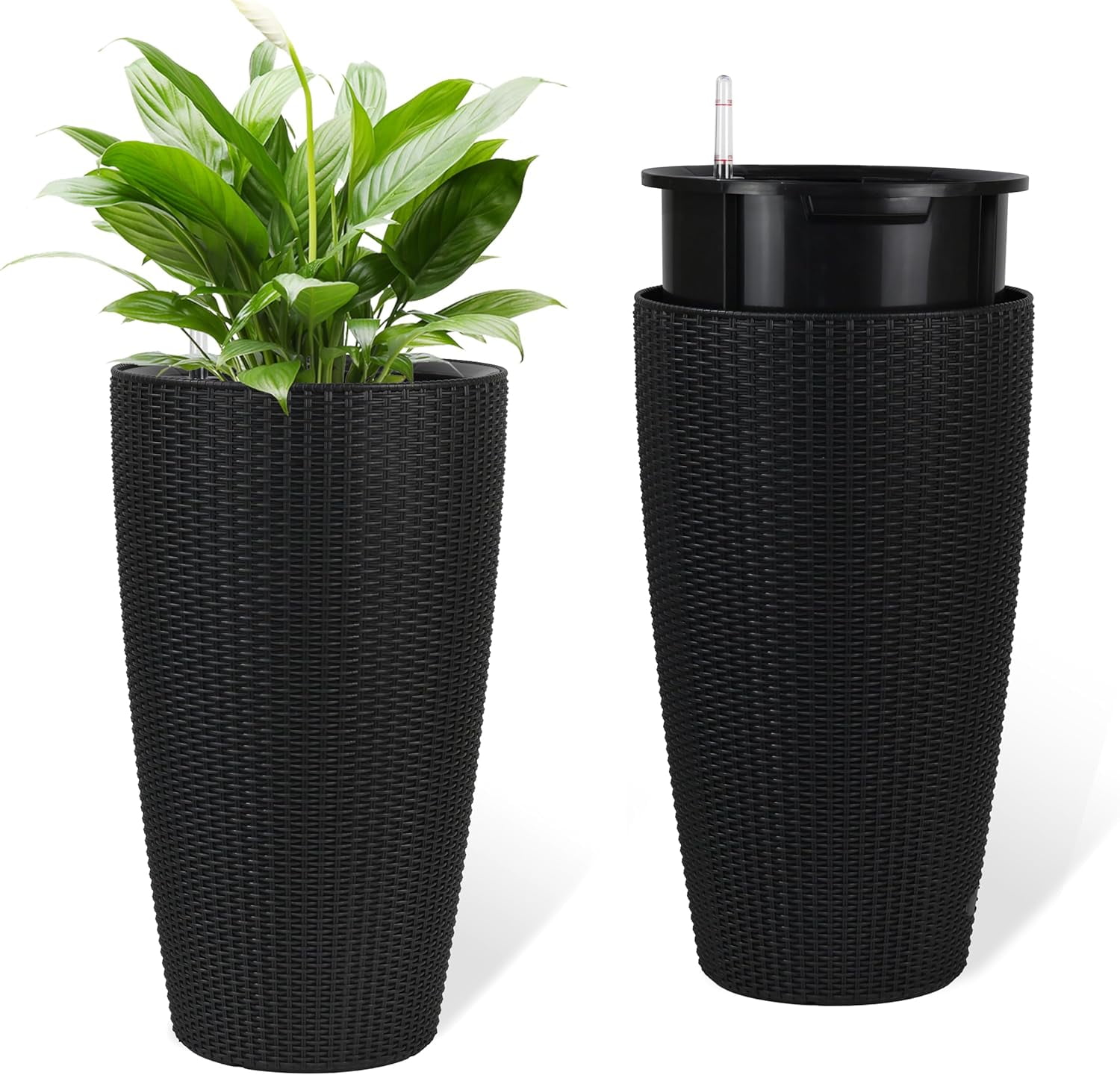 2Pack 22" High Modern Plant Pots Planter-Self-Watering Indoor/Outdoor ...