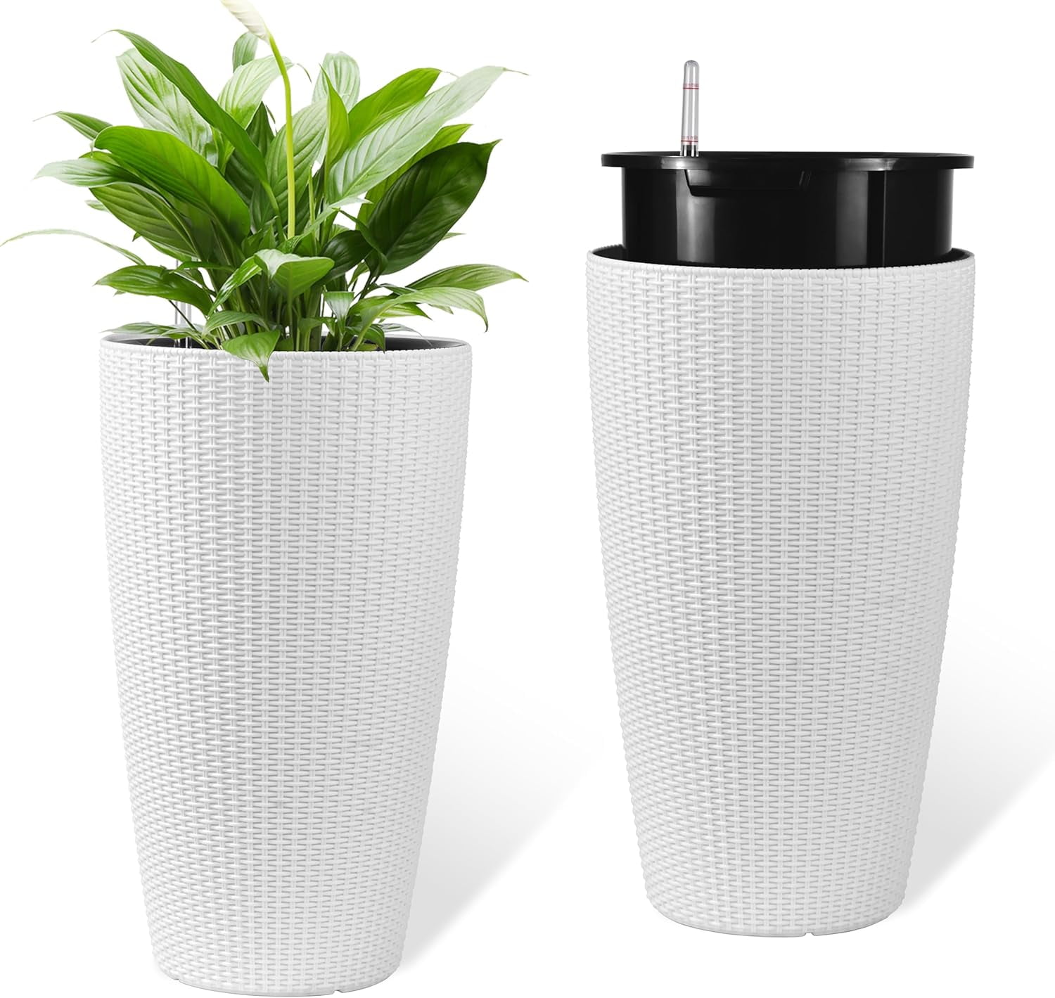 2Pack 22" High Modern Plant Pots Planter-Self-Watering Indoor/Outdoor ...