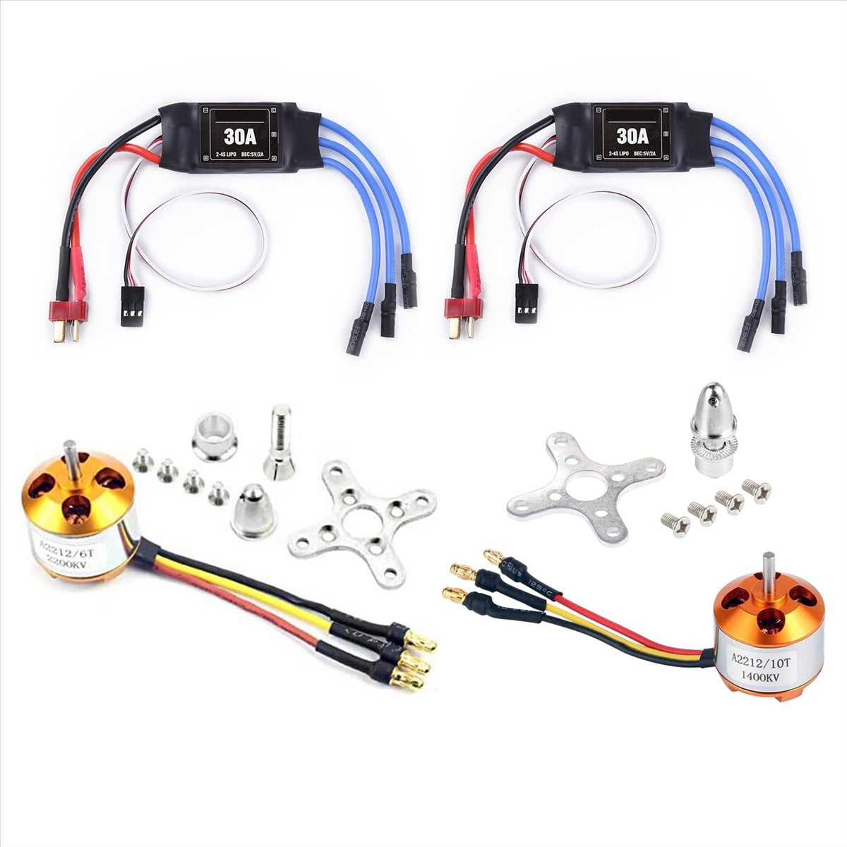2Pack 2212 1400Kv/2200Kv Brushless Outrunner Motor with Mount 10T/6T ...