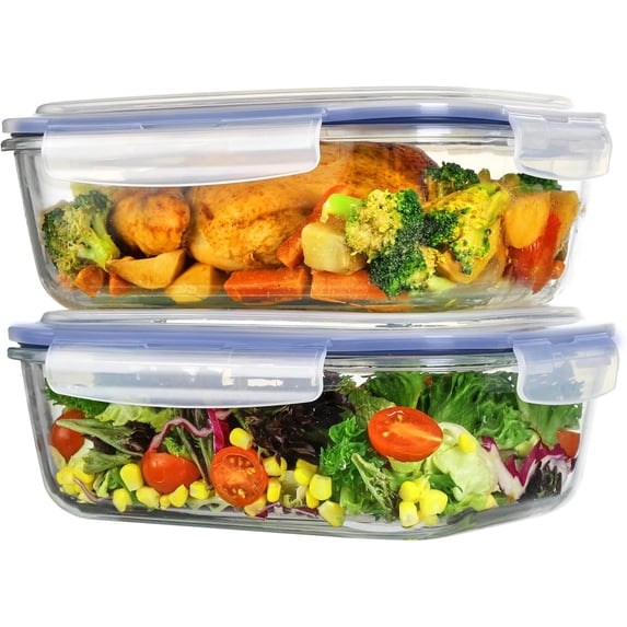 2Pack 2260ml/76.4oz Large Glass Storage Containers with Airtight Snap ...