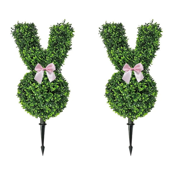 2Pack 24'' Artificial Bunny-Shaped Topiary Tree with Bows Tree ...