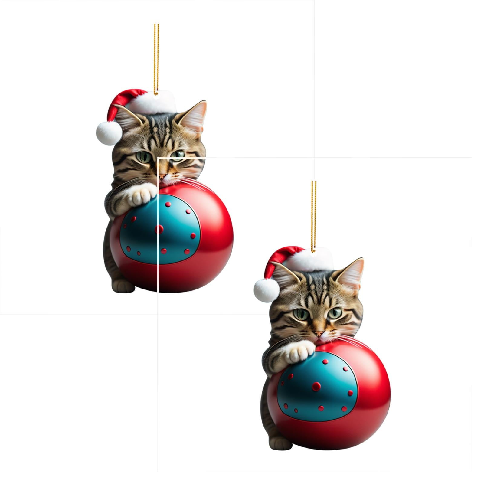 2Pack 2D Acrylic Funny Cat Christmas Tree Ornament Cat Acrylic Ornament ...