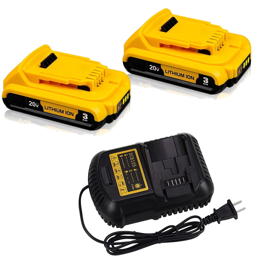 2Pack 3.0Ah DCB201 Battery Replacement for Dewalt 20V Battery Lithium DCB206 DCB207 DCB204 ...