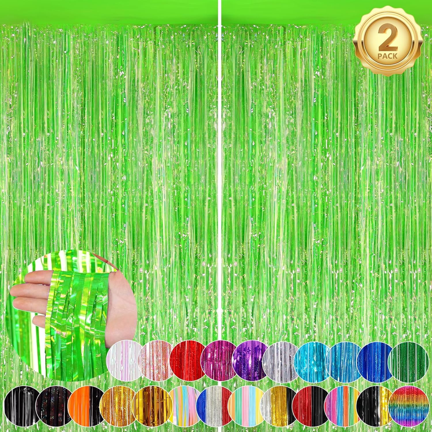 2Pack 3.3 x 8.3Ft Neon Green Foil Fringe Backdrop Curtains, Green ...