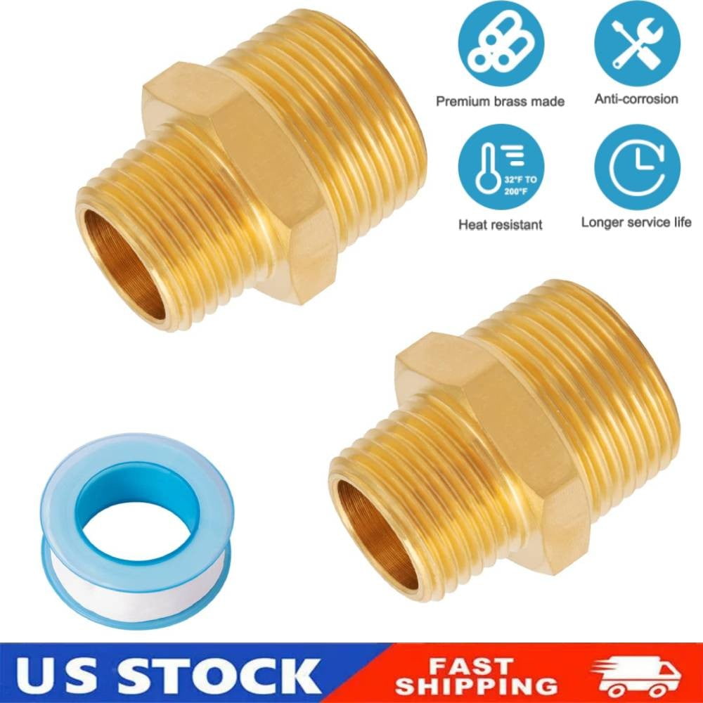 2Pack 3/4'' NPT x 1/2'' NPT Male Hex Nipple Reducer, Brass Adapters ...