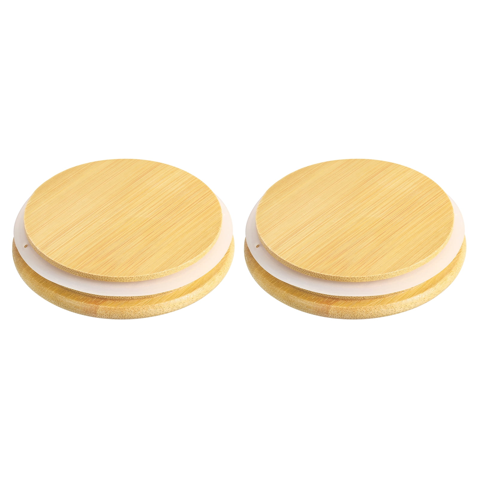 2Pack 3.82 Inch, Bamboo Lids with Silicone Sealing Rings, Wooden Mason ...