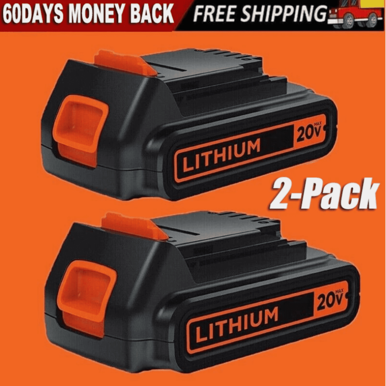 2Pack 3.8Ah Replacement LBXR20 Battery for Black + Decker 20V Battery ...