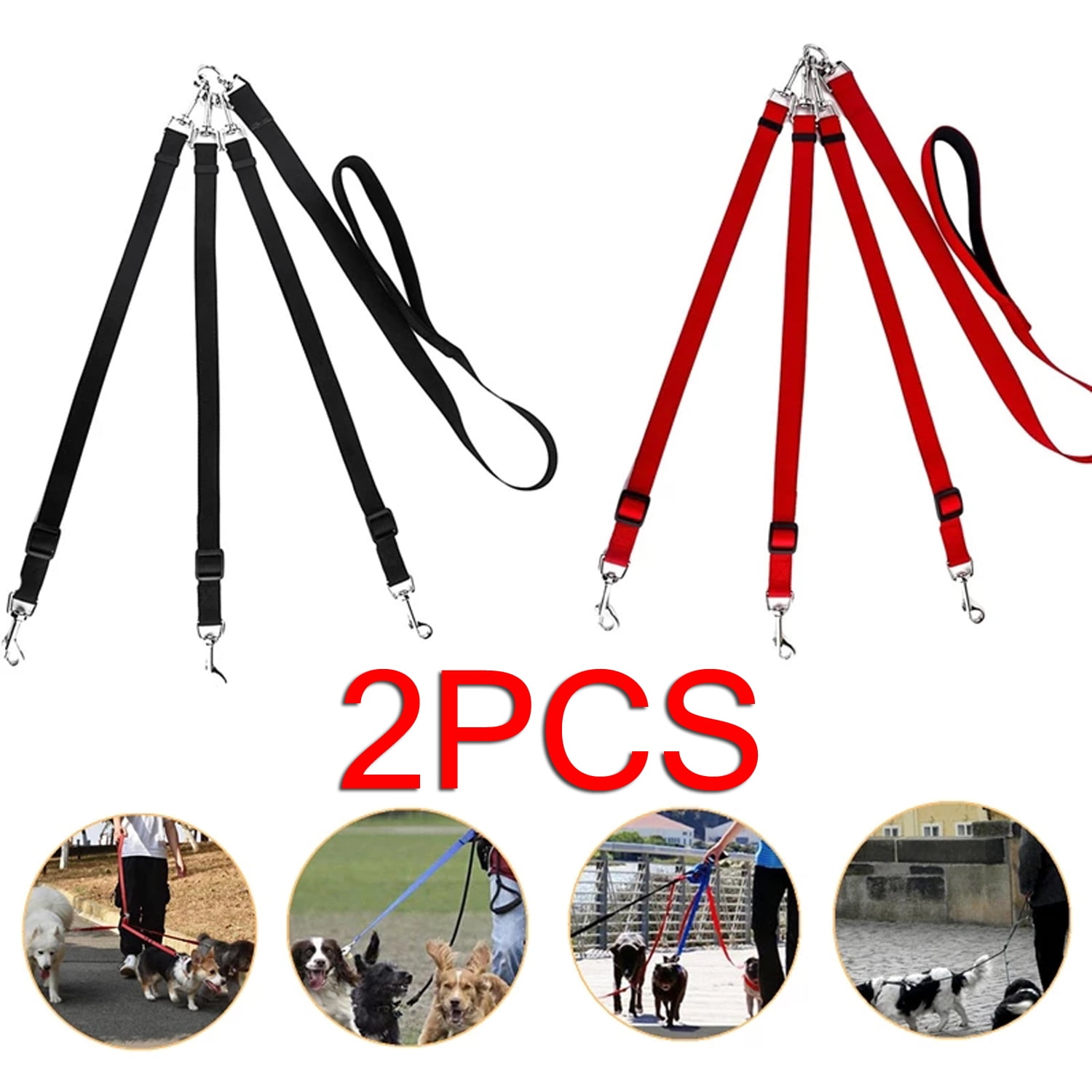 2Pack 3 Way Dog Leash with Padded Handle Pet Reflective Safety Lead ...