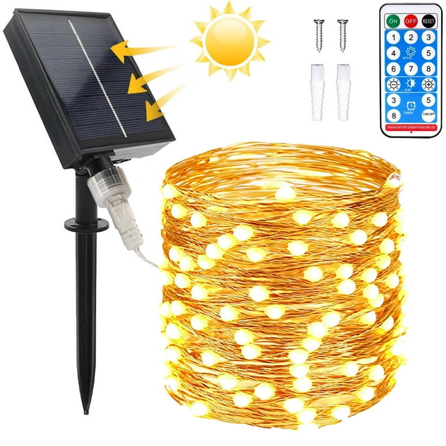 2Pack 39FT 100LED Solar Powered Fairy Lights Outdoor, Upgraded Solar ...