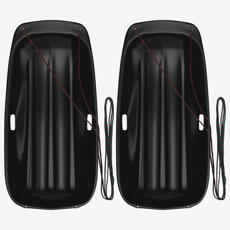 2Pack 3FT Black Snow Toboggan Sled with Tow Rope, Red Plastic, Winter ...