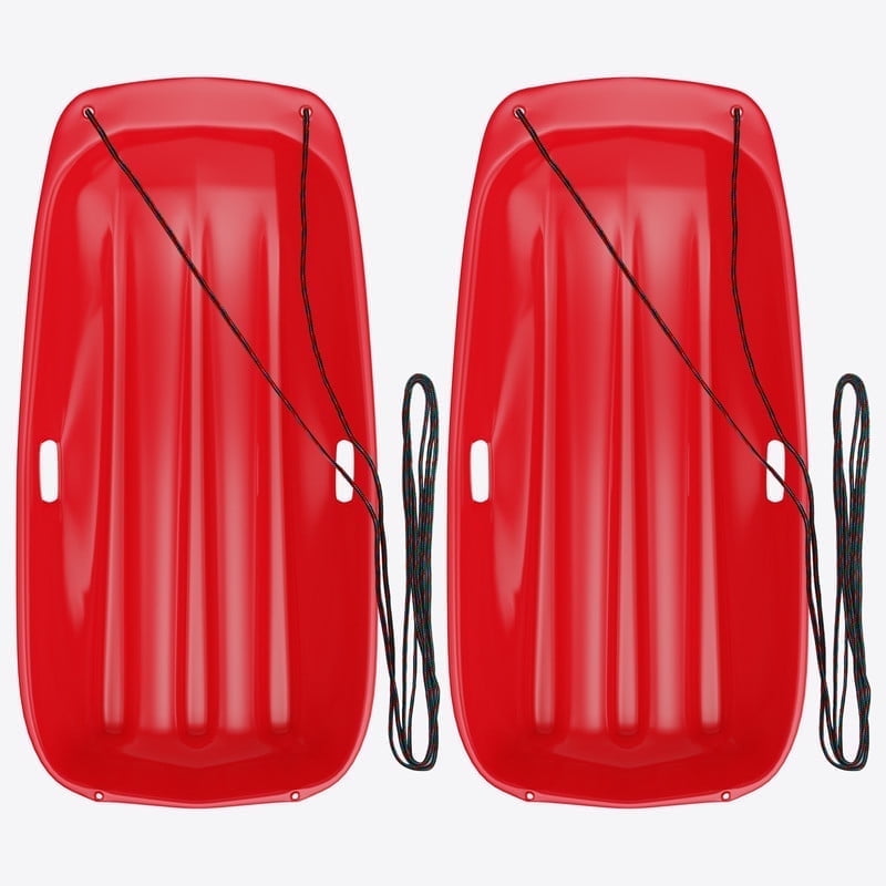 2Pack 3FT Red Snow Toboggan Sled with Tow Rope, Red Plastic, Winter ...