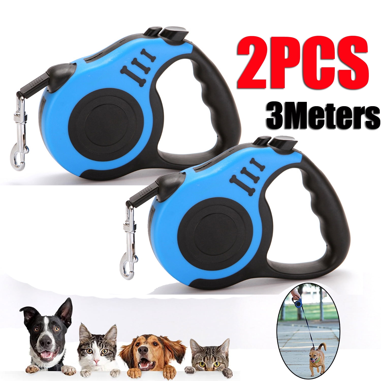 2Pack 3M Dog Training Leash, Automatic Retractable Traction Leash Small ...