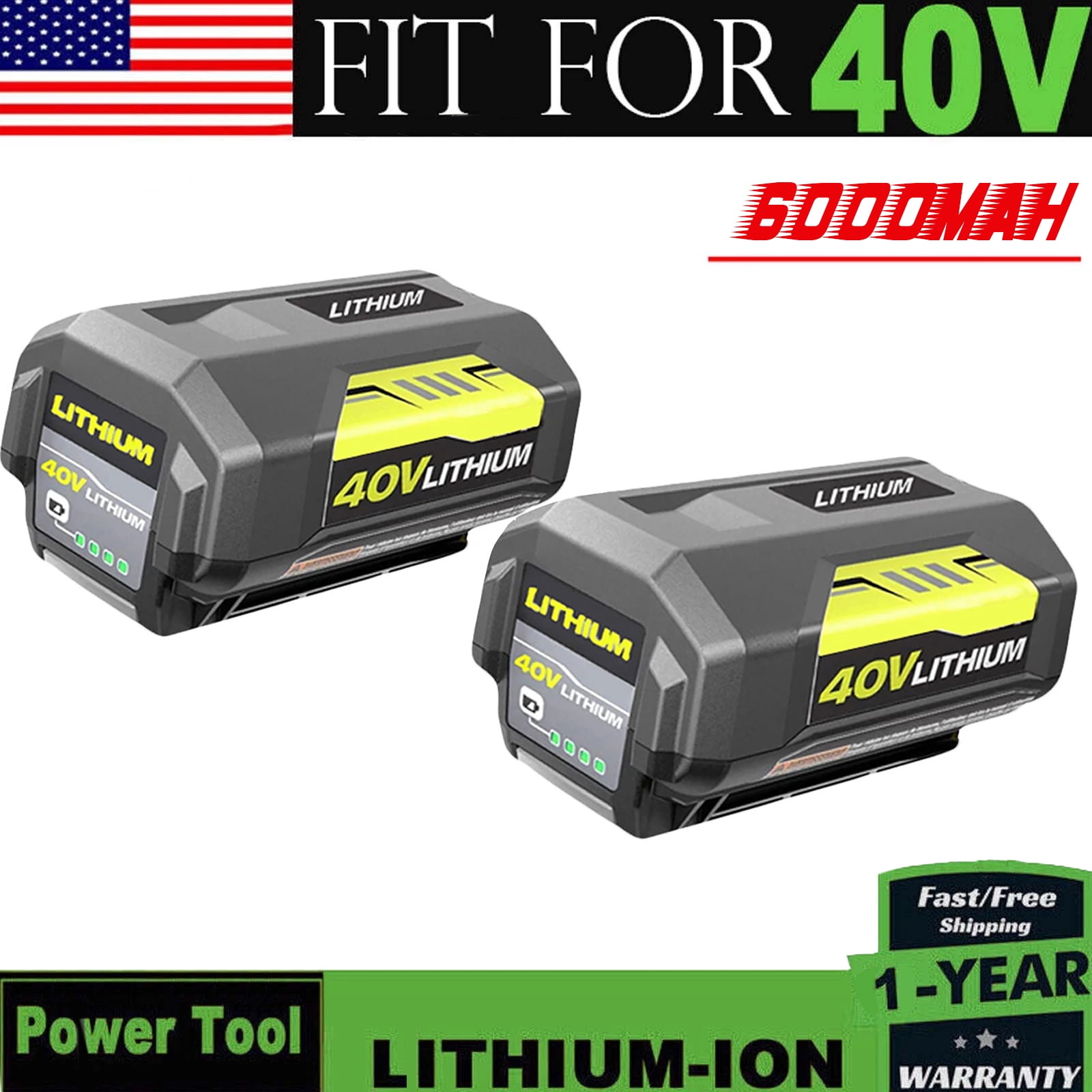 2Pack 40V Battery For Ryobi 40 Volt 6.0Ah Lithium OP4050 OP40602 ...