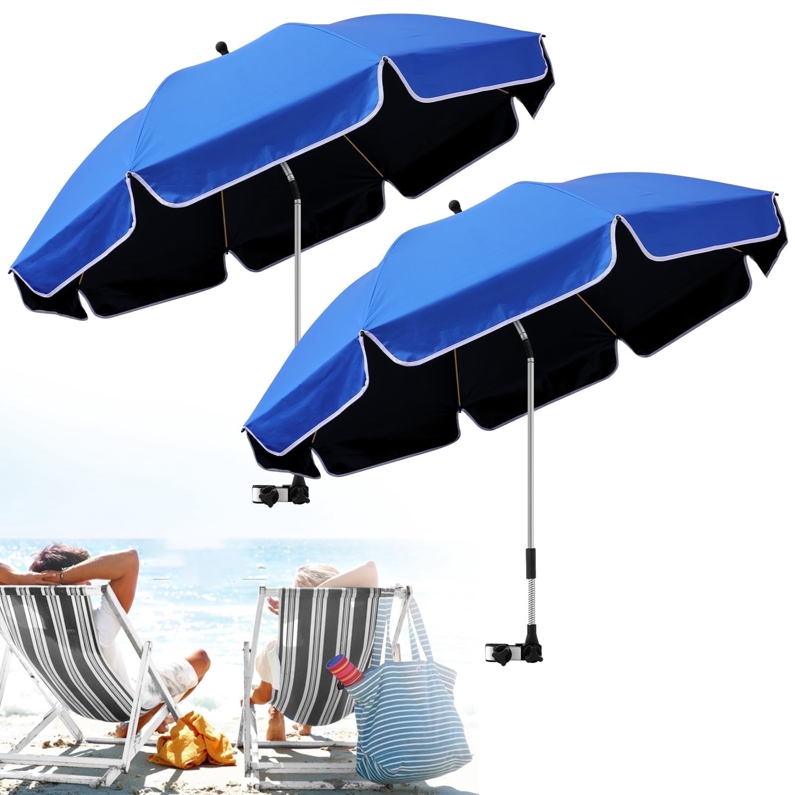 2Pack 48.8 inch Large Beach Umbrella with Clamp Sun Shade for Beach ...