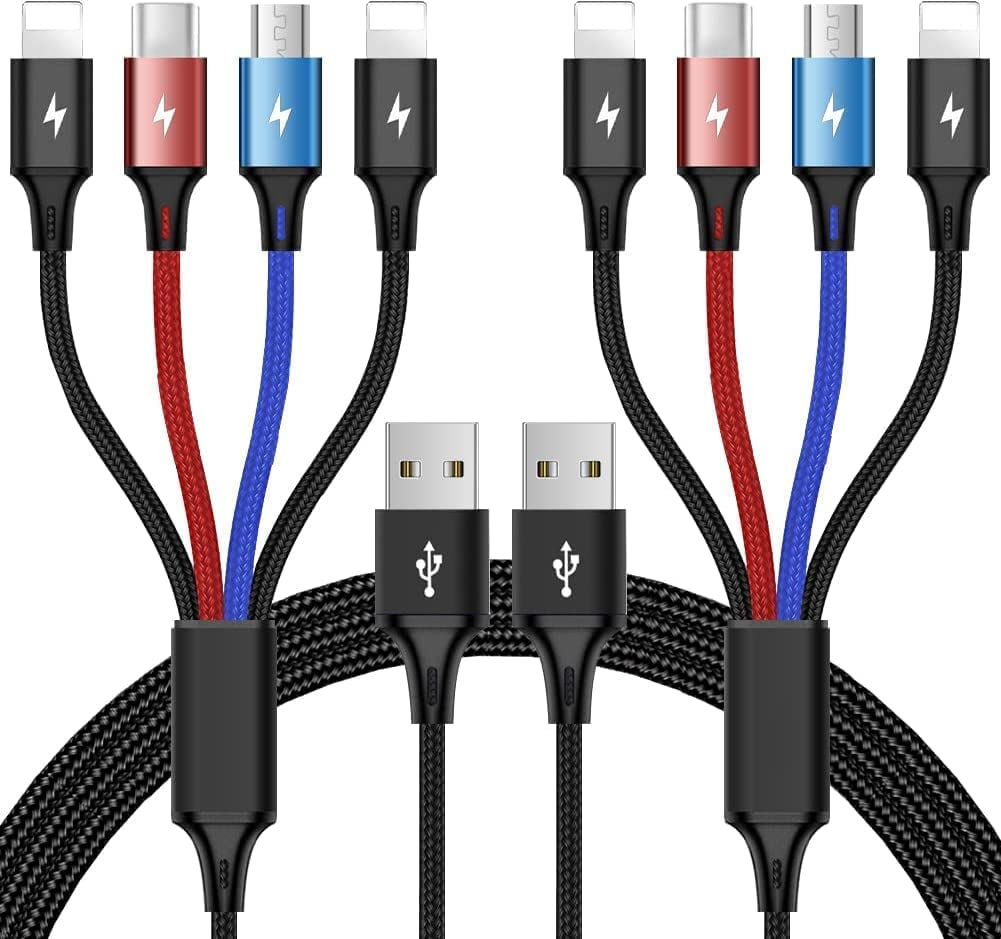 2Pack 4FT Multi Charging Cable,4 in 1 Nylon Braided Multiple USB Fast Charger Cord Adapter Type ...