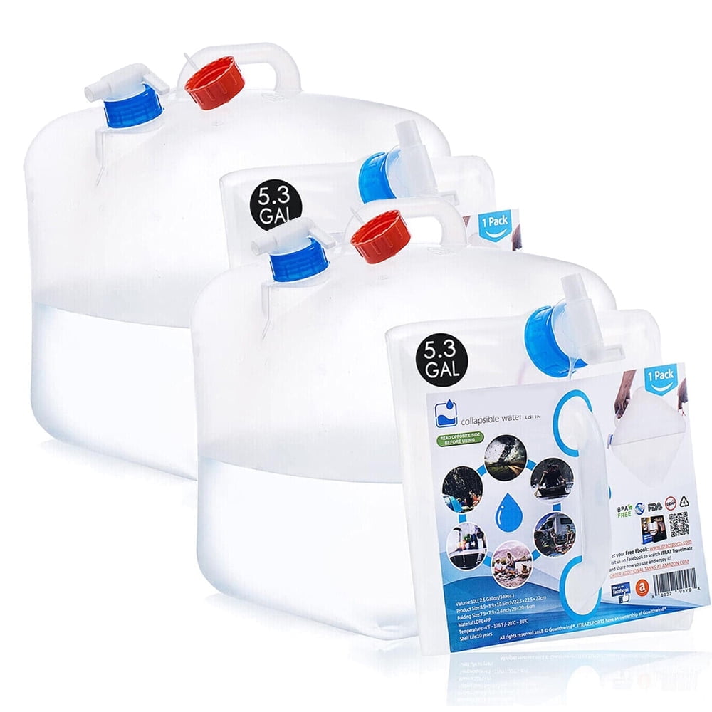 2Pack 5.3gal Food Grade LDPE4 Water Storage Jug Foldable Collapsible ...