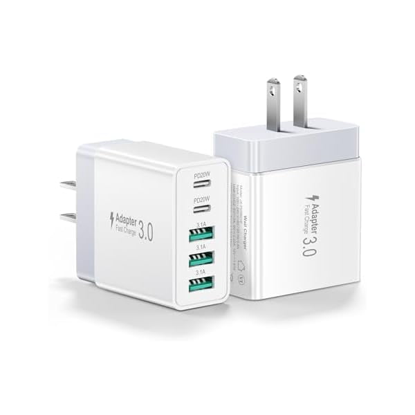 2Pack 5-Port USB C Charger Block, 50W Fast Charging Blocks 3 USB-A+2 ...