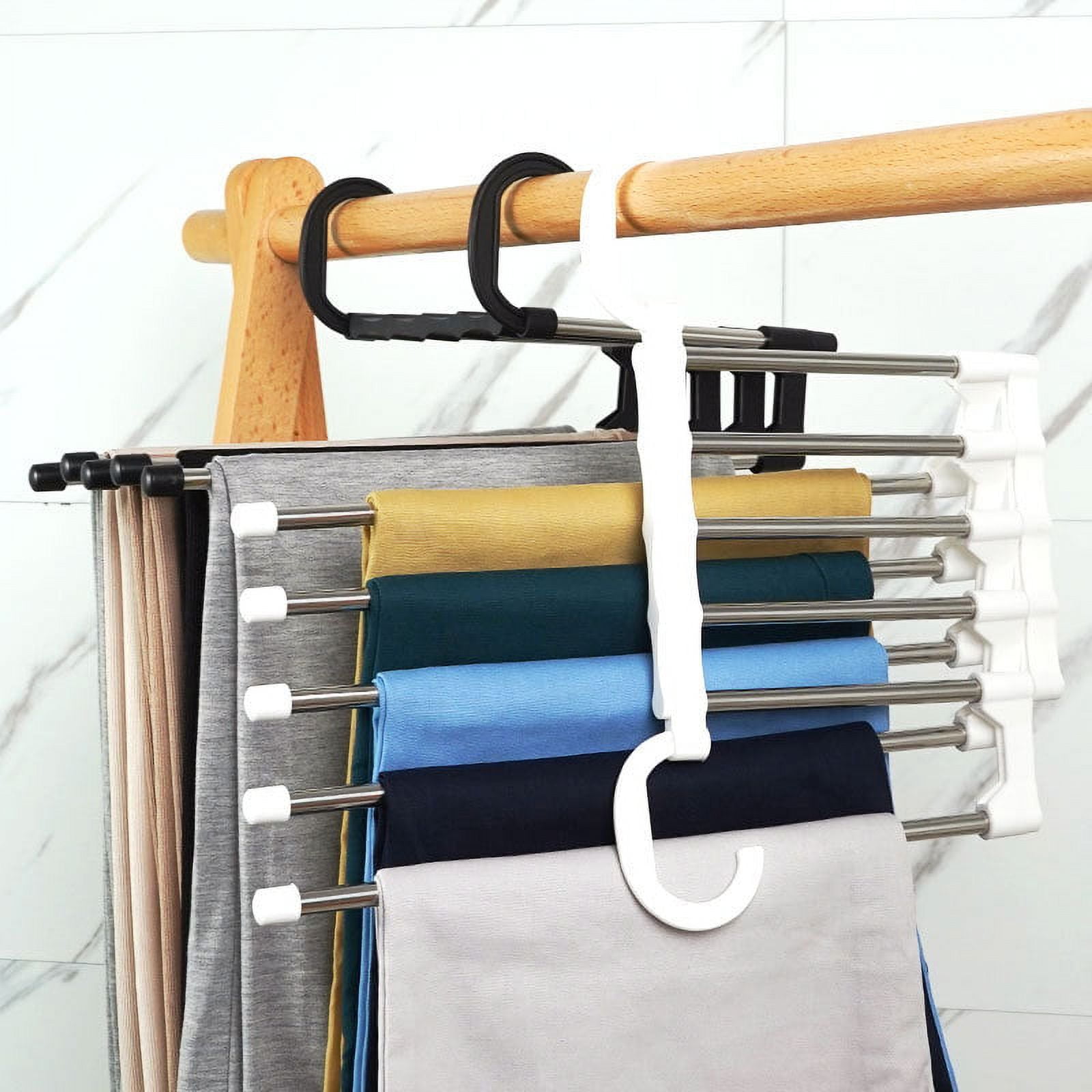 2Pack Magic Rack Hangers, Stainless Steel 5-in-1 Folding Pant Rack, Tie ...
