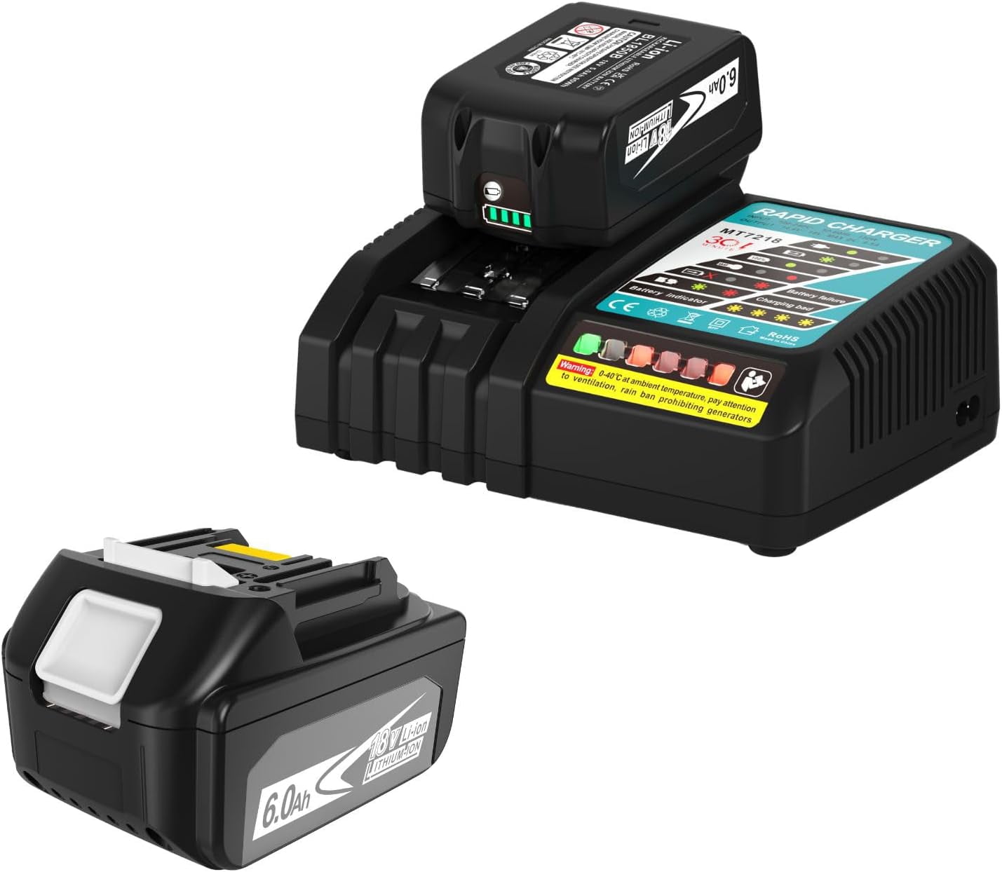 2Pack 6.0Ah Replacement 18V Battery with LED and DC18RC Charger for ...