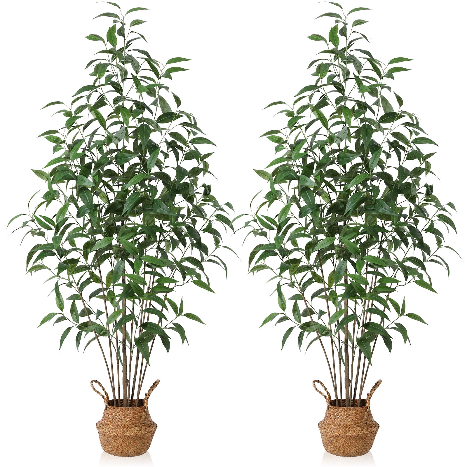 2Pack 6FT Artificial Eucalyptus Tree Fake Plant in Pot Tall Faux Plants ...