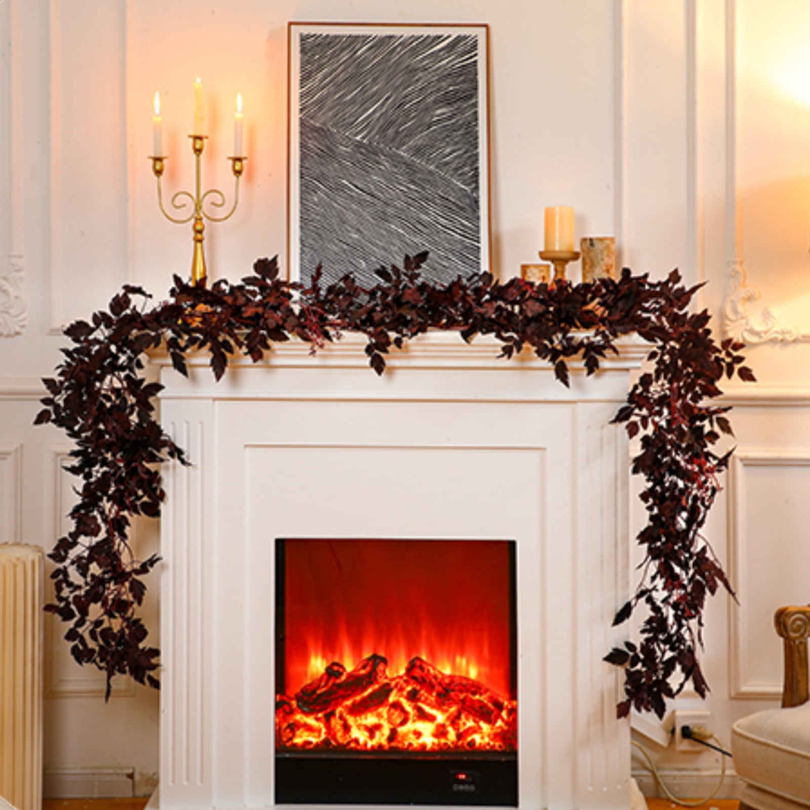 2Pack 6FT Lingxiao Leaf Garland Black Vine Decorative Wall Hanging Plant for Wedding Fireplace ...