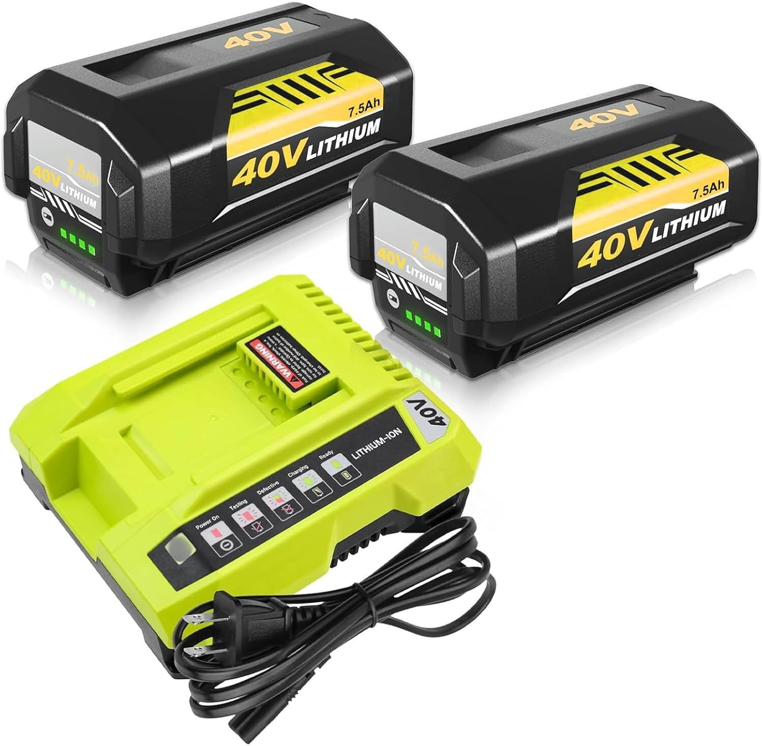 2Pack 7.5Ah Replacement for Ryobi 40V Battery and Rapid Charger 40V ...