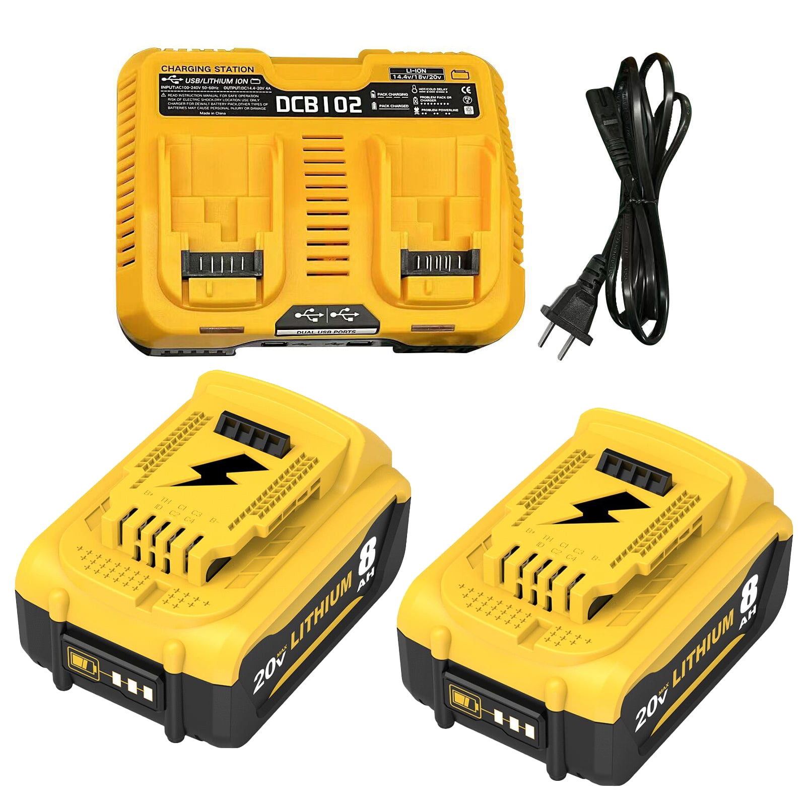 2Pack 8.0Ah Replacement for Dewalt 20V Lithium MAX Battery and 20 Volt ...