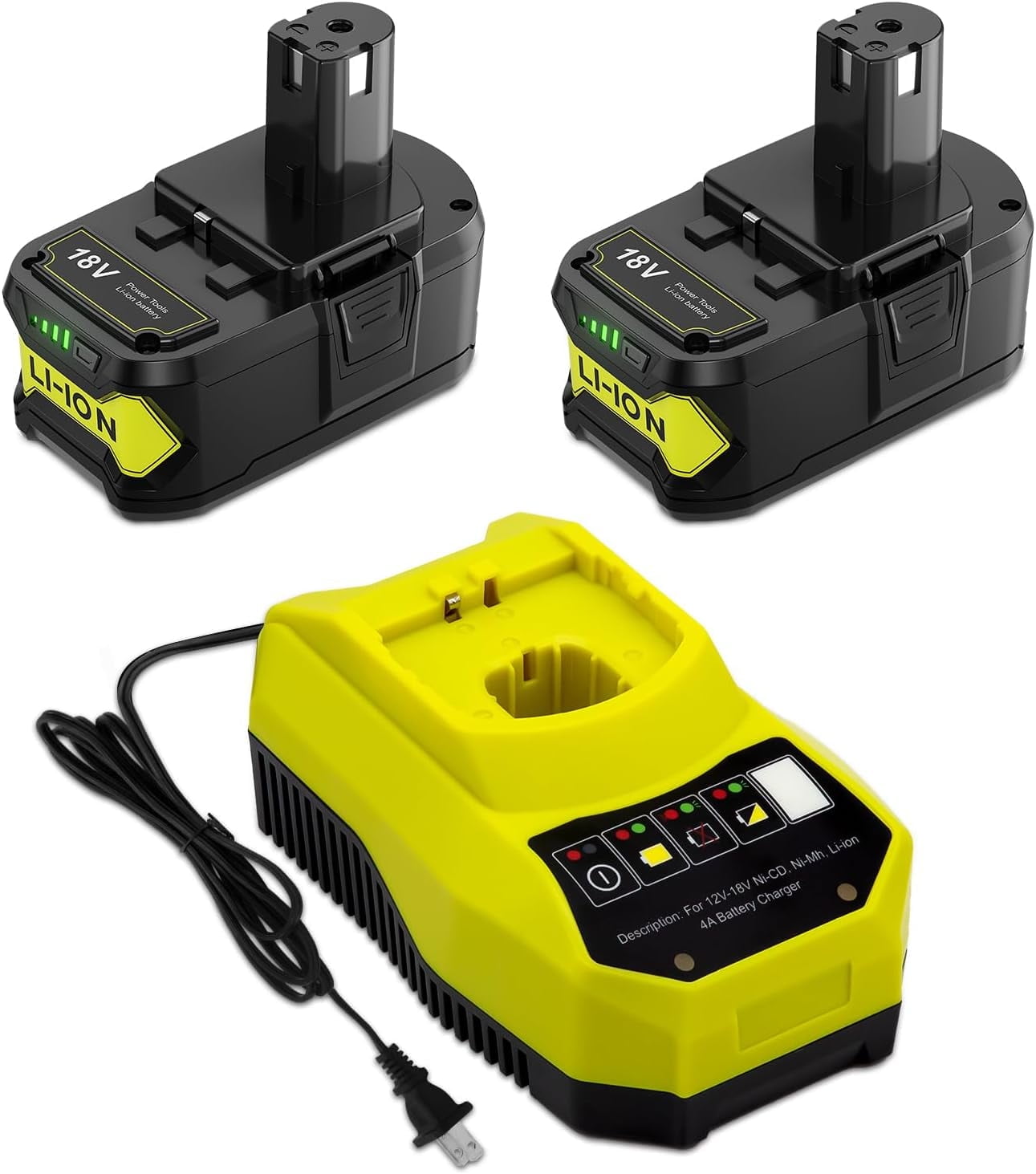 2Pack 8.0Ah Replacement for Ryobi 18V Battery Lithium with P117 Charger ...