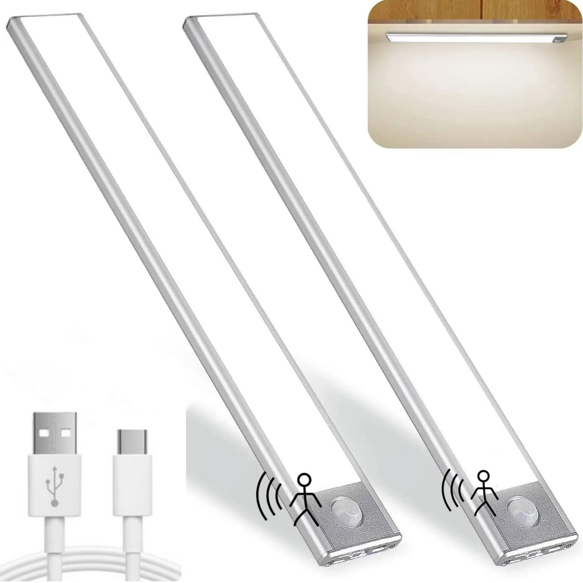 2Pack 80 LED Under Cabinet Lights, USB Rechargeable Closet Lights with ...